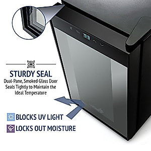 Ivation 12 Bottle Thermoelectric Red And White Wine Cooler/Chiller Counter Top Wine Cellar with Digital Temperature Display, Freestanding Refrigerator Smoked Glass Door Quiet Operation Fridge,Black