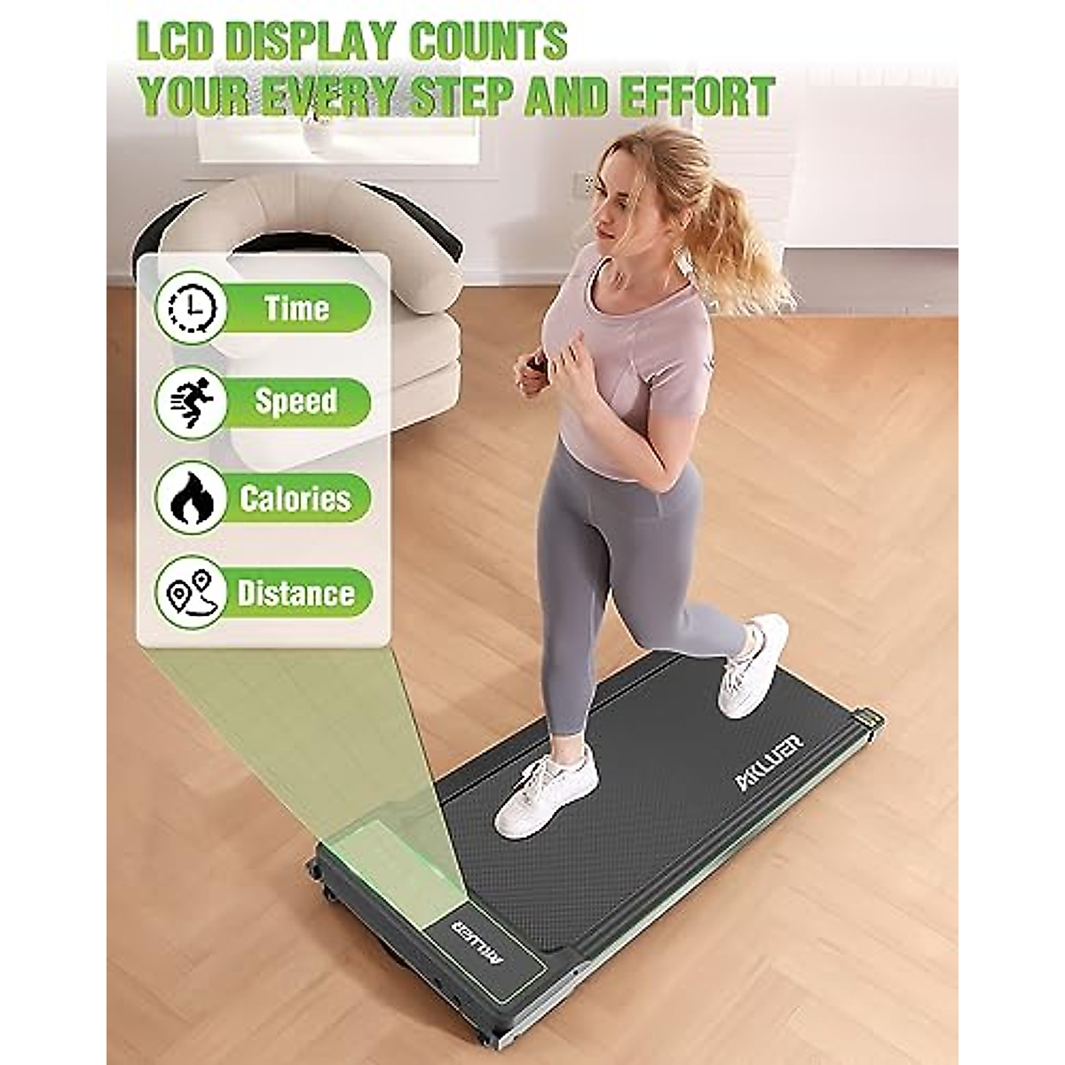 Walking Pad, AKLUER 2 in 1 Walking Pad Treadmill, 2.25 HP Under Desk Treadmill with 265 Weight Capacity, Portable Walking Treadmill for Home, Office, Light Weight Electric Walking Jogging Machine