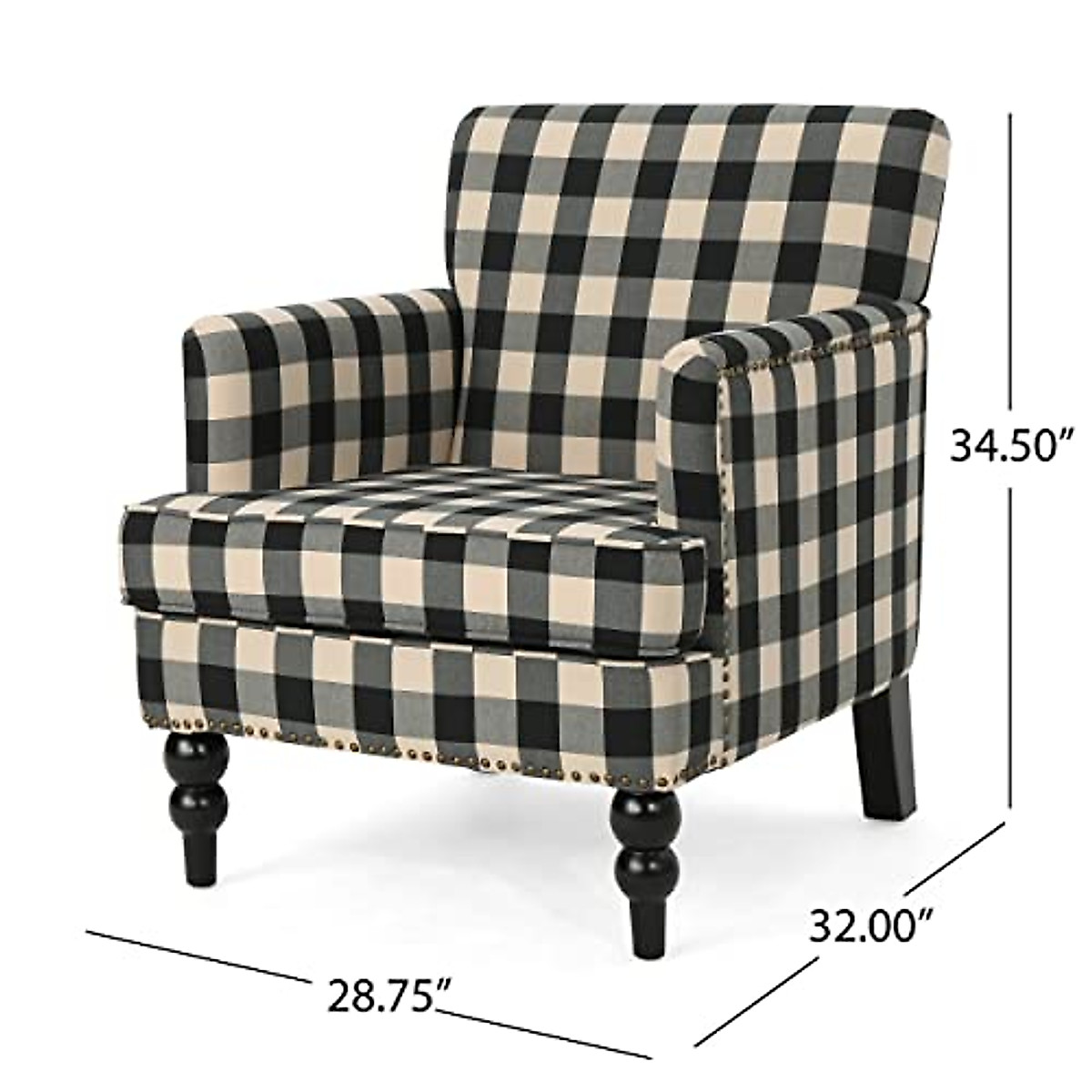 Christopher Knight Home Evete Tufted Fabric Club Chair, Black Checkerboard