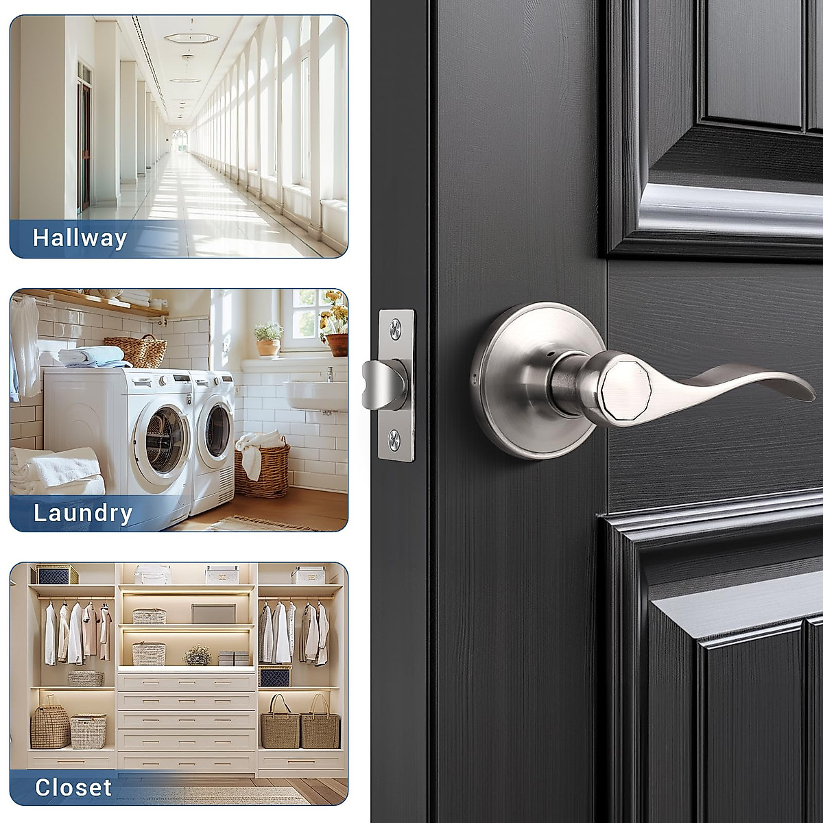 Knobonly 5 Pack Passage Wave Style Handles Hall or Closet Door Levers Brushed Nickel Finish Stainless Steel Handleset