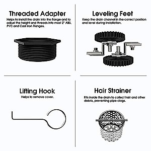 USHOWER 48 Inch Long Linear Shower Drain with Removable Square Pattern Grate, SUS304 Stainless Steel, Includes Hair Strainer, Brushed Nickel