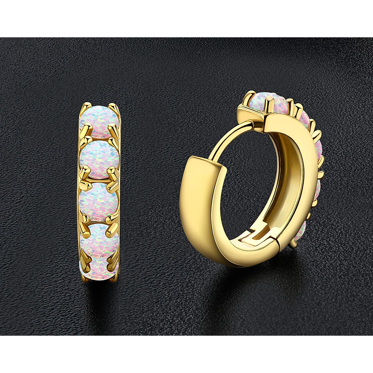 Sterling Silver Opal Hoop Earrings for Women, 14K Gold Plated Hypoallergenic Round Cut Earrings, Birthstone Birthday Gift Fine Jewelry for Her Mothers Day