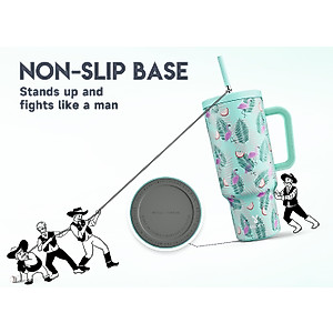 Meoky 40 oz Tumbler with Handle and Straw, Tumbler with Lid and Straw, Insulated Stainless Steel Travel Mug, 100% Leak-proof, Keeps Cold for 34 Hours or Hot for 10 Hours (Blue Flamingo)