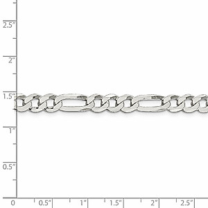 Solid 925 Sterling Silver 7.5mm Flat Figaro Chain Necklace - with Secure Lobster Lock Clasp 22"