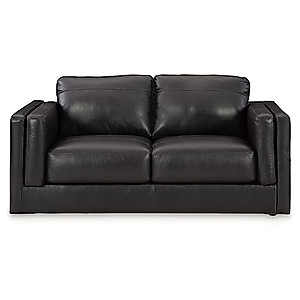 Signature Design by Ashley Amiata Modern Leather Match Loveseat with Non-skid Legs, Black