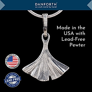 DANFORTH – Ginkgo Leaf Necklace – Pewter Nature Pendant & 18 In Sterling Silver Snake Chain, Nickel-Free – Trendy Boho Jewelry For Women – Handmade Necklaces for Women – Made In USA