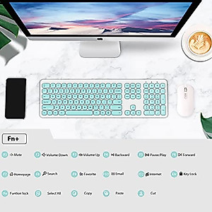 cimetech Wireless Keyboard, 2.4G Advanced Full Size Keyboard with Number Pad, Silent Ergonomic Keyboard and 110 Keys, for Laptop, Desktop, PC, Mac, Windows 10/8/7/XP (Aqua Green)