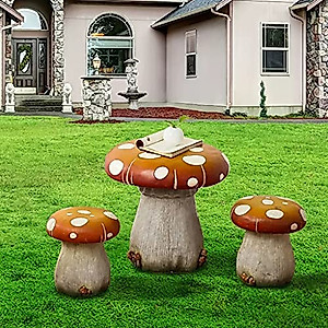 FRP Table and Chair Set, Patio/Garden/Nursery Garden Table and Chair Kit, Creative Mushroom Side Table (Size : Set of 3)