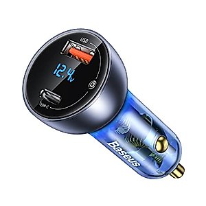 Baseus 65W USB C Car Charger, Type C Car Charger PPS PD3.0 QC4.0 45W Super Fast Charging with LED Display Compatible with iPhone 14/13/12 Pro Max, Samsung S22 S21 Ultra/Tab S8, MacBook, iPad, Laptops