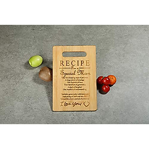 Mothers Day Gifts Bamboo Cutting Board, Mom Birthday Present Recipe for a Special Mom Love Heart