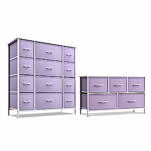 Sorbus Kids Dresser with 12 Drawers and 5 Drawer TV Stand Bundle - Matching Furniture Set - Storage Unit Organizer Chests for Clothing - Bedroom, Kids Rooms, Nursery, & Closet (Purple)