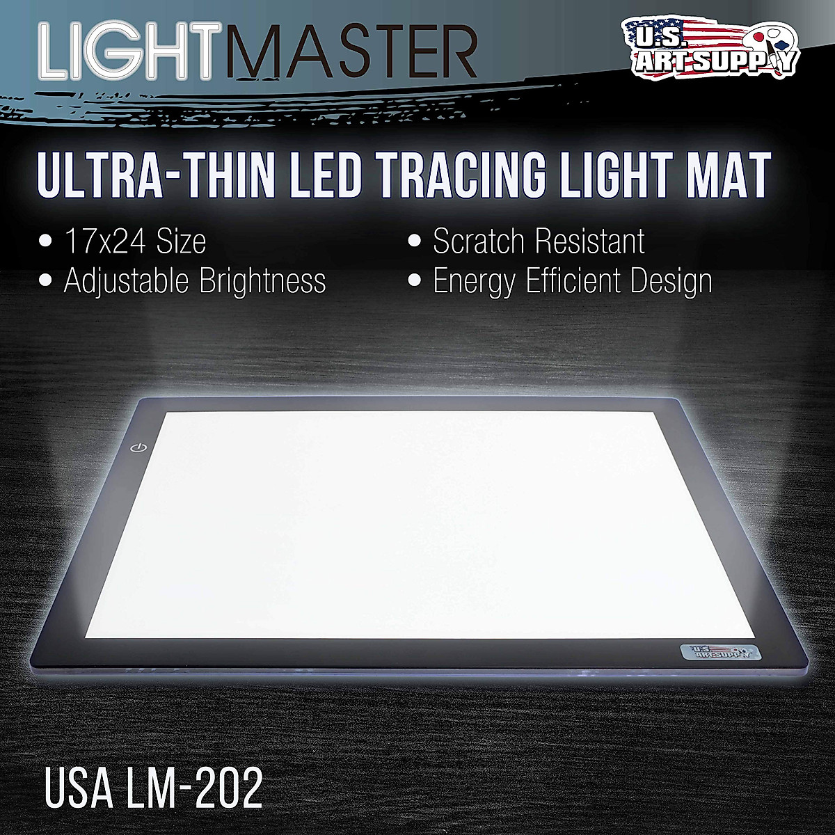 U.S. Art Supply Lightmaster 17"x24" (A2) LED Lightbox Board - 32.5" Diagonal, Ultra-Thin, Dimmable Light Pad - Measuring Grid & Protractor Included - 110V, Flicker-Free, Portable, 50,000 Hour LEDs