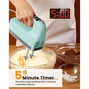 Juimma Hand Mixer Electric Handheld, 9-Speed 400W Kitchen Food Mixer with Digital Display and Touch Button, 5 Min Timer, Storage Case, 6 Stainless Steel Accessories, for Eggs Cream Cake Dough, Mint