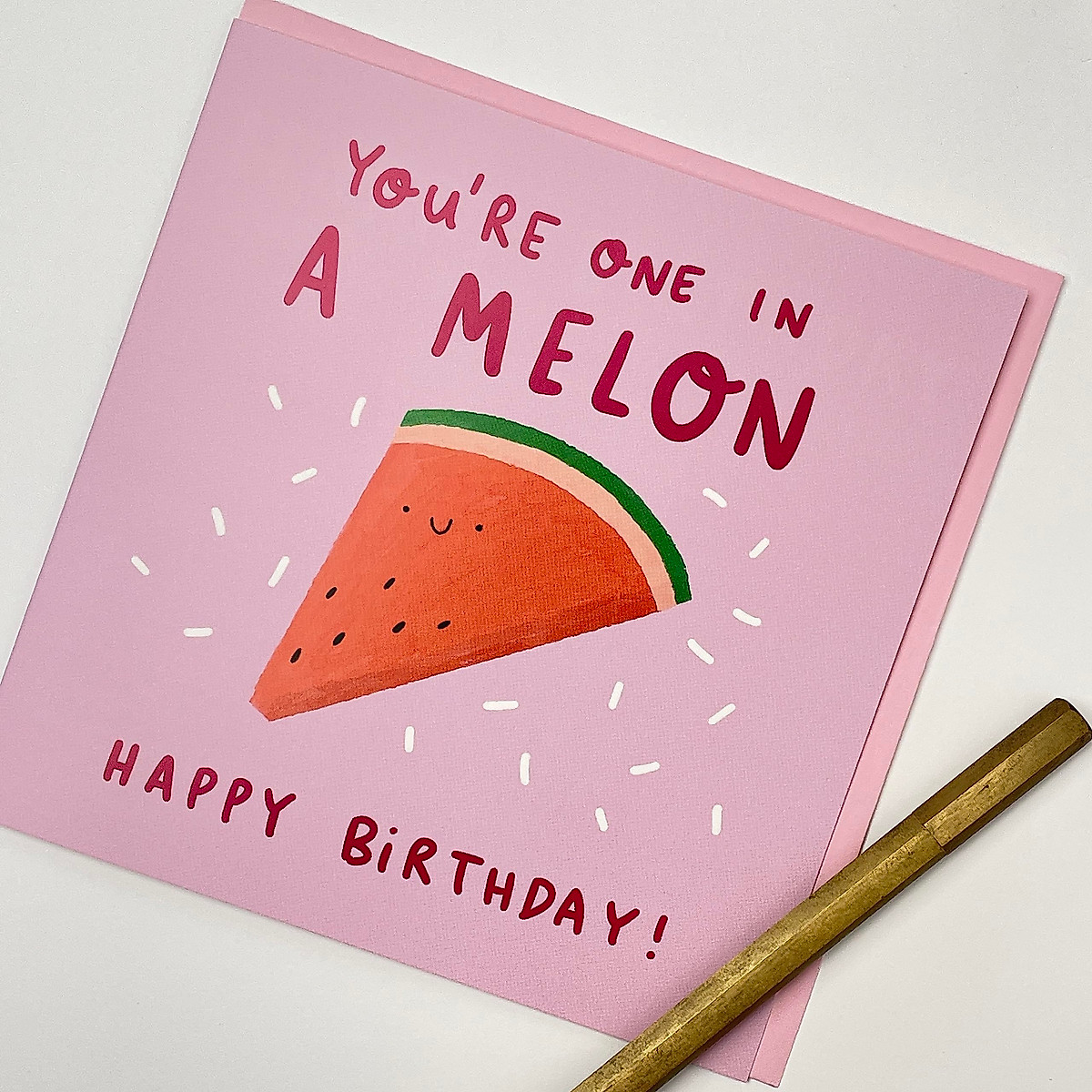 Old English Co. Funny One In A Melon Birthday Card for Her - Cute Birthday Greeting Card Daughter, Sister, Niece, Mum - Colourful Playful Watermelon Card Design for Women | Blank Inside with Envelope