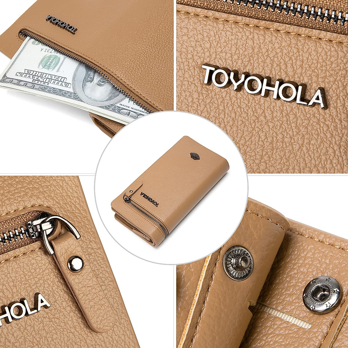 TOYOHOLA Purses Wallets for Women RFID Blocking PU Leather Zip Around Ladies Clutch Purse (Lip-Black)