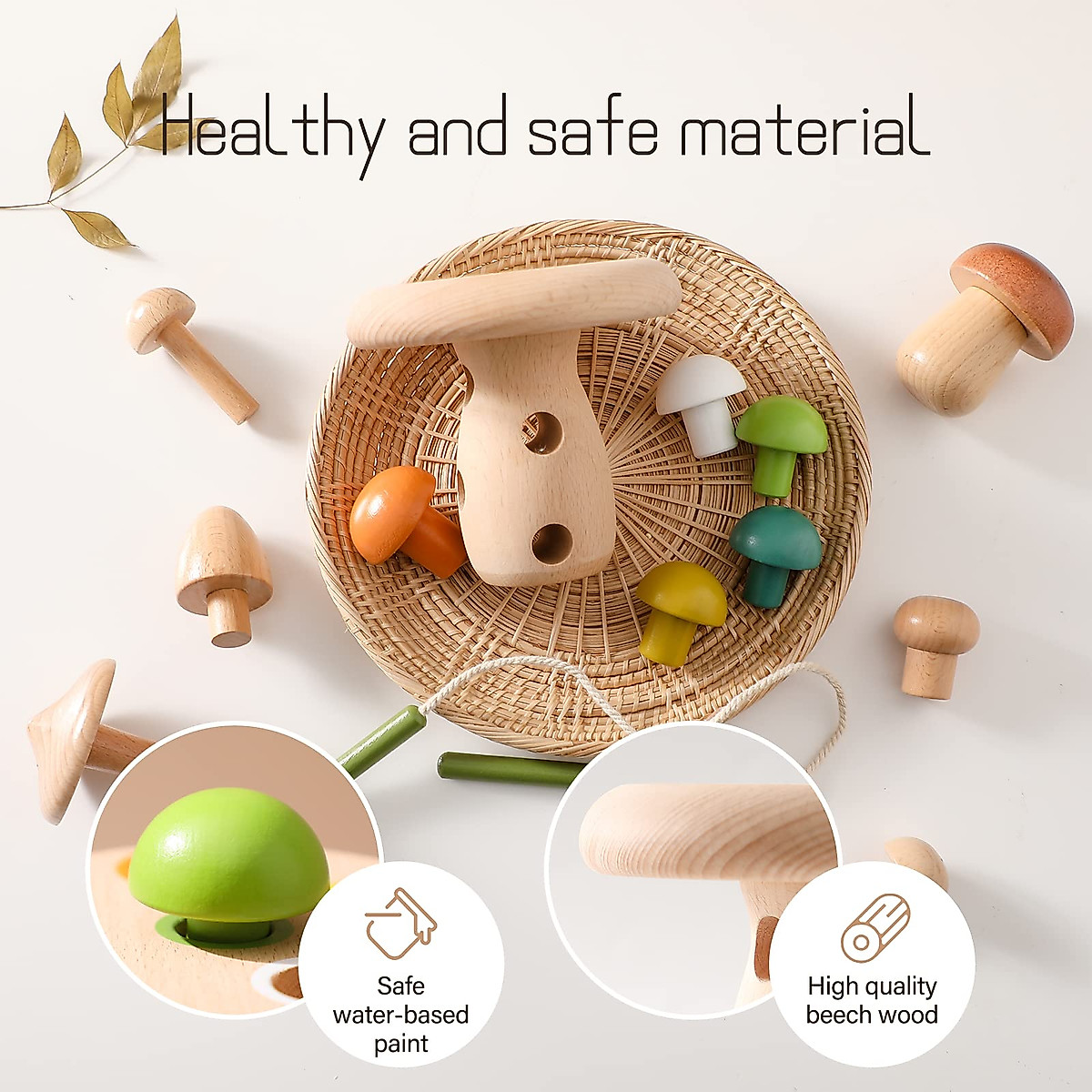 bopoobo Wooden Lacing Toys Mushroom Sorting Toys Montessori Activity for Baby Kids Educational Learning Montessori Travel Toy for Toddlers