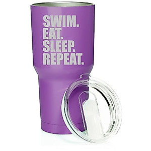 Smooth Body Tumbler Stainless Steel Vacuum Insulated Travel Mug Cup Gift Swim Eat Sleep Repeat (Purple, 30 oz)