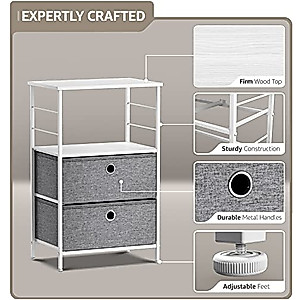 Sorbus Nightstand 2-Drawer Shelf Storage - Bedside Furniture & End Table Chest Dresser with Steel Frame, Wood Top & Easy Pull Fabric Bins for Home, Bedroom, Closets, Bathroom, Office & College Dorm