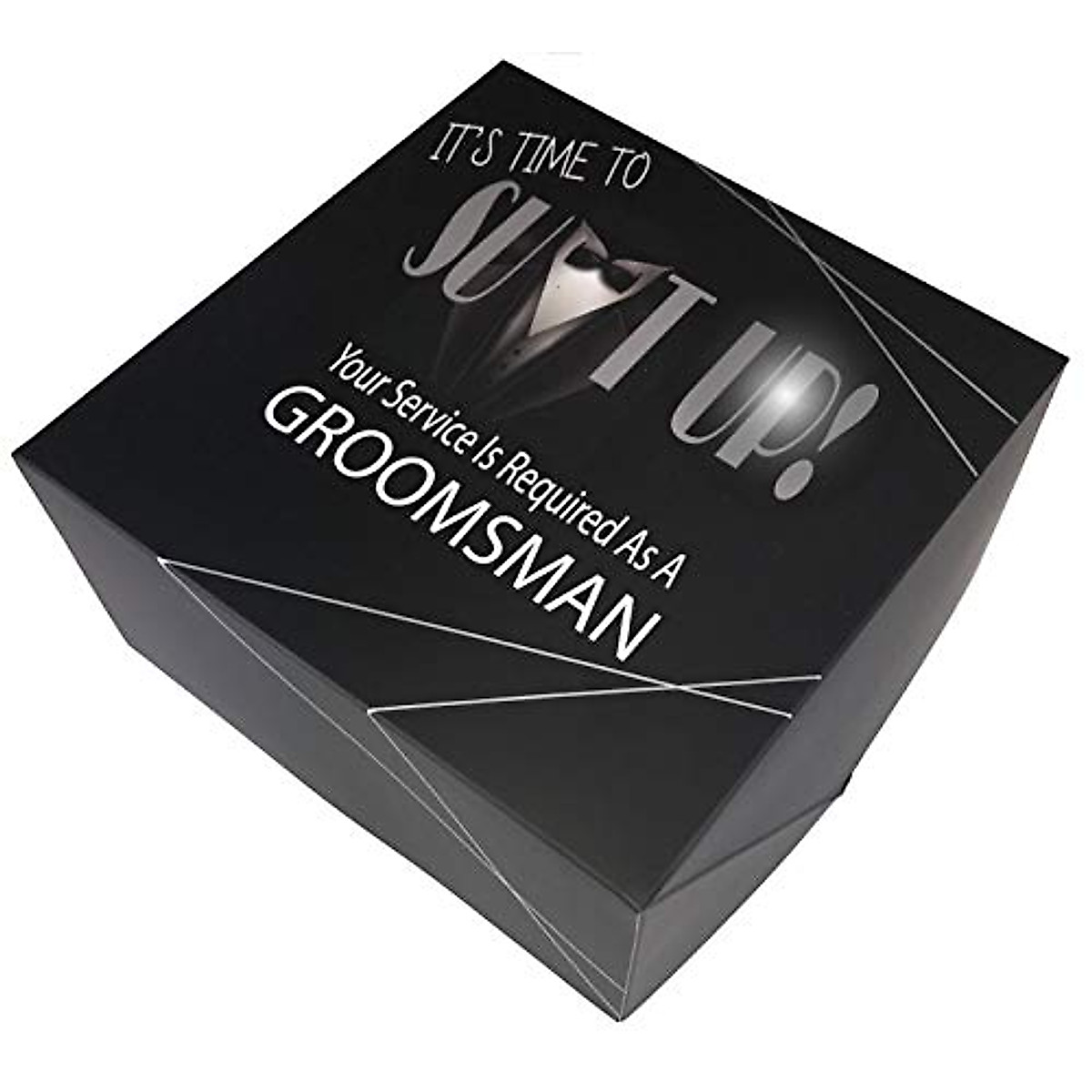Groomsmen Gift Boxes Set of 2 (8x8x4 in) Empty Set with Silver Foil Design and Matching Proposal Cards for Asking The Groom's Team to Be in Wedding. (2 Groomsmen, 2)