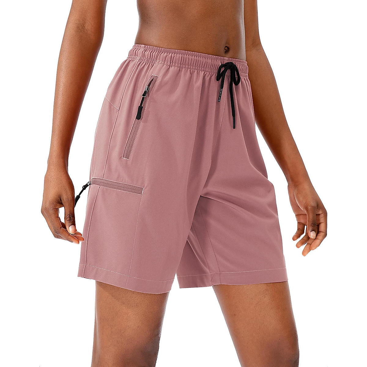 SANTINY Women's Hiking Cargo Shorts Quick Dry Lightweight Summer Shorts for Women Travel Athletic Golf with Zipper Pockets(Dusty Pink_M)