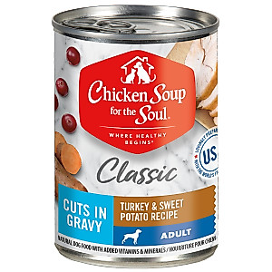 Chicken Soup For The Soul Classic Wet Adult Dog Food, Turkey & Sweet Potato Cuts in Gravy, 13 Ounce Can (Pack of 12) | Soy, Corn & Wheat Free, Canned Dog Food Made with Real Ingredients