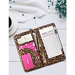 Server Book for Waitress Book with Zipper Pocket, 5x9 Leopard Magnetic Closure Server Wallet with Money Pocket and Zipper Pouch, Restaurant Waitstaff Organizer Fit Server Apron