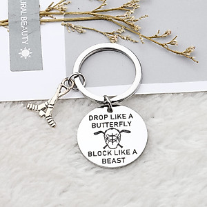 MYOSPARK Ice Hockey Goalie Quotes Keychain Gift Drop Like A Butterfly Block Like A Beast Inspirational Gift for Ice Hockey Players (Drop Like Butterfly KC)