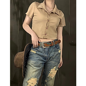 TOPACC Western Belts for Woman Cowgirl Brown Turquoise Cowboy Belt Bling Floral Rodeo Belt for Jeans Gilrs Country Concert Outfit