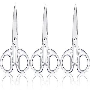 3 Pieces 6.3 Inches Acrylic Scissors Clear Silver Scissors Fabric Scissors Straight Acrylic Stainless Steel Multipurpose Craft Scissors for Office, Home, School, Sewing