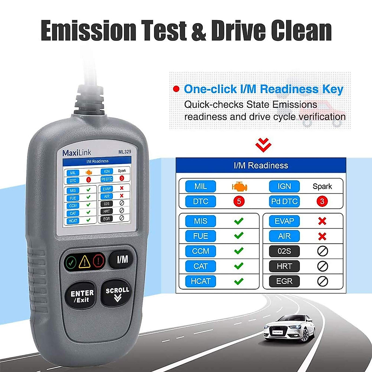Autel ML329 OBD2 Scanner Advanced Version of AL319 Code Reader AutoVin Function Engine Fault CAN Scan Tool with Patented One-Click I/M