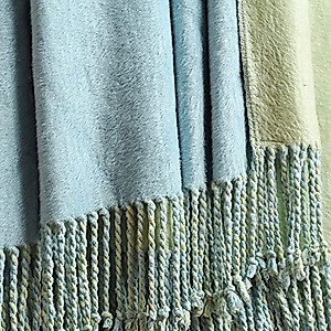 EP Mode Reversible Fringed Mulberry Silk Throw Blanket for Sofa (Crystal Blue/Lime)