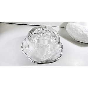 Fancy Molded Glass Dish and Medium Fleece Powder Puff for Dusting Powder 5 Inch Diameter