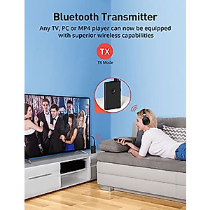 V5.0 Bluetooth Transmitter Receiver for TV PC, 2-in-1 AUX Audio Adapter, Wireless 3.5mm Bluetooth Adapter for Headphones/Car/Home Stereo/Switch/Speakers, Simultaneously Pair 2 Devices