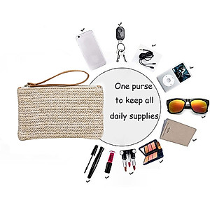 ZLM BAG US Natural Straw Boho Purse Zipper Wristlet Wallet Handwoven Beach Clutch Bag Off White