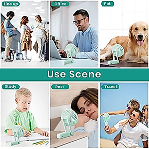 IQeer Battery Operated Portable Fan, Mini Rechargeable Handheld Fan,Small Foldable Fan,Quiet but Powerful Desk Fan Up to 10 hrs Operated Makeup Eyelash Fan for Kids Women Outdoor Travelling(Green)