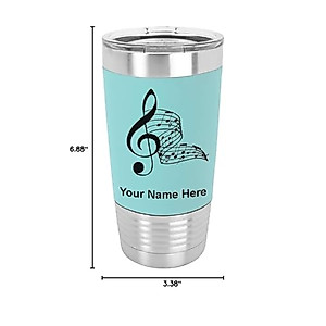 LaserGram 20oz Vacuum Insulated Tumbler Mug, Musical Notes, Personalized Engraving Included (Silicone Grip, Teal)
