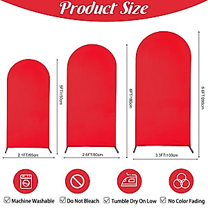 Spandex Fitted Wedding Arch Cover Set of 3 Red Arch Backdrop Cover, Round Top Chiara Backdrop Stand Covers for Wedding Birthday Party Baby Shower Banquet Arch Decoration (Red, 5FT,6FT,6.6FT)