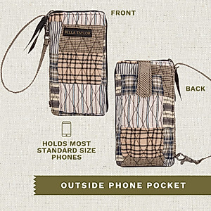 Bella Taylor Cell Phone Wristlet Wallet for Women with Smartphone Pocket and RFID Protection, Ashmont Grey Patchwork