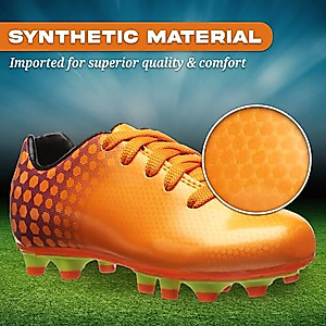Vizari Palomar Firm Ground Soccer Shoes for Boys and Girls | Durable Synthetic Youth Soccer Cleats with Cushioned Sole for Stability | Secure Fit Kids Cleats with Padded Heel Orange/Purple