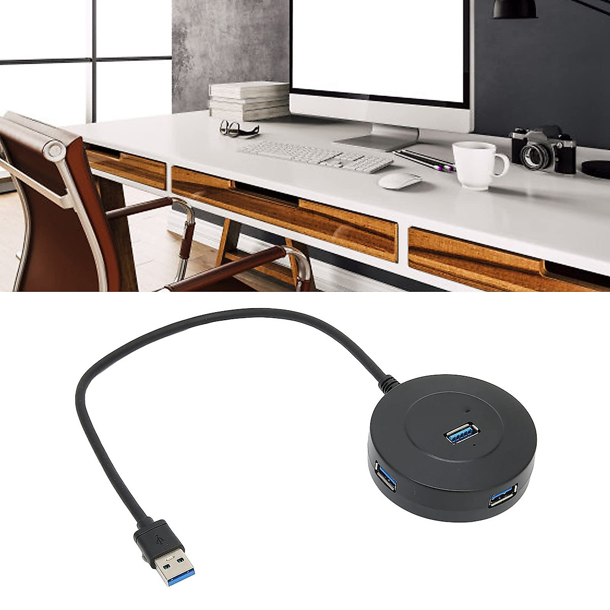 Small 4-Port USB 3.0 Hub,Round Header LED Fast Charging Data Transfer Multiport Adapter, for Laptop PC Computer Desktop Mouse Keyboard for OS X 10.0+