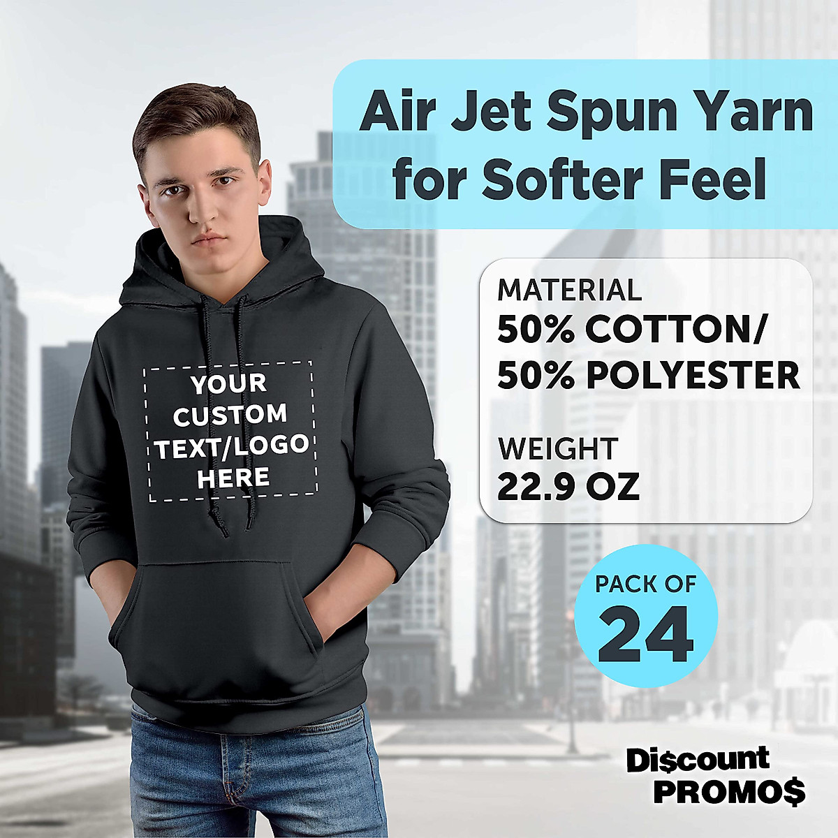 Custom Gildan Adult Hoodies for Men and Women, 24 Pack of Personalized Promotional Shirts with Customized Text or Logo, Comfortable Cotton Unisex Sweatshirt with Hood for Fall, Winter Weather - Black