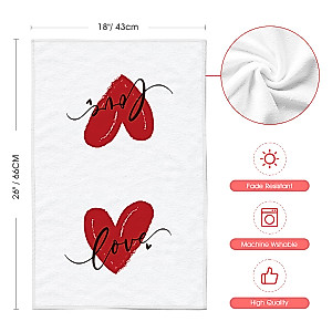 Artoid Mode Love Heart Valentine's Day Kitchen Towels Dish Towels, 18x26 Inch Seasonal Decoration Hand Towels Set of 2