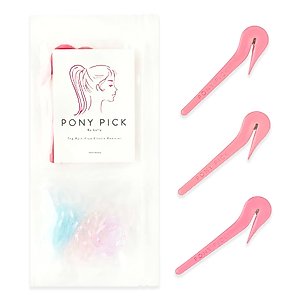 THE PONY PICK Elastic Rubber Bands Cutter for Hair - Elastic Hair Band Remover - Pain Free - Easy Removal - 3 Pack of Pink Pony Picks & 50 Colored Hair Elastics