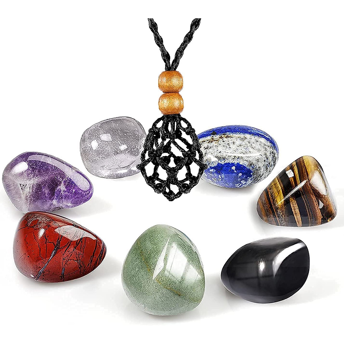 Harnico Crystal Holder Necklace with 3 pcs Polished Crystals, Empty Stone Holder Necklace Rope Necklace Cord for Crystals…