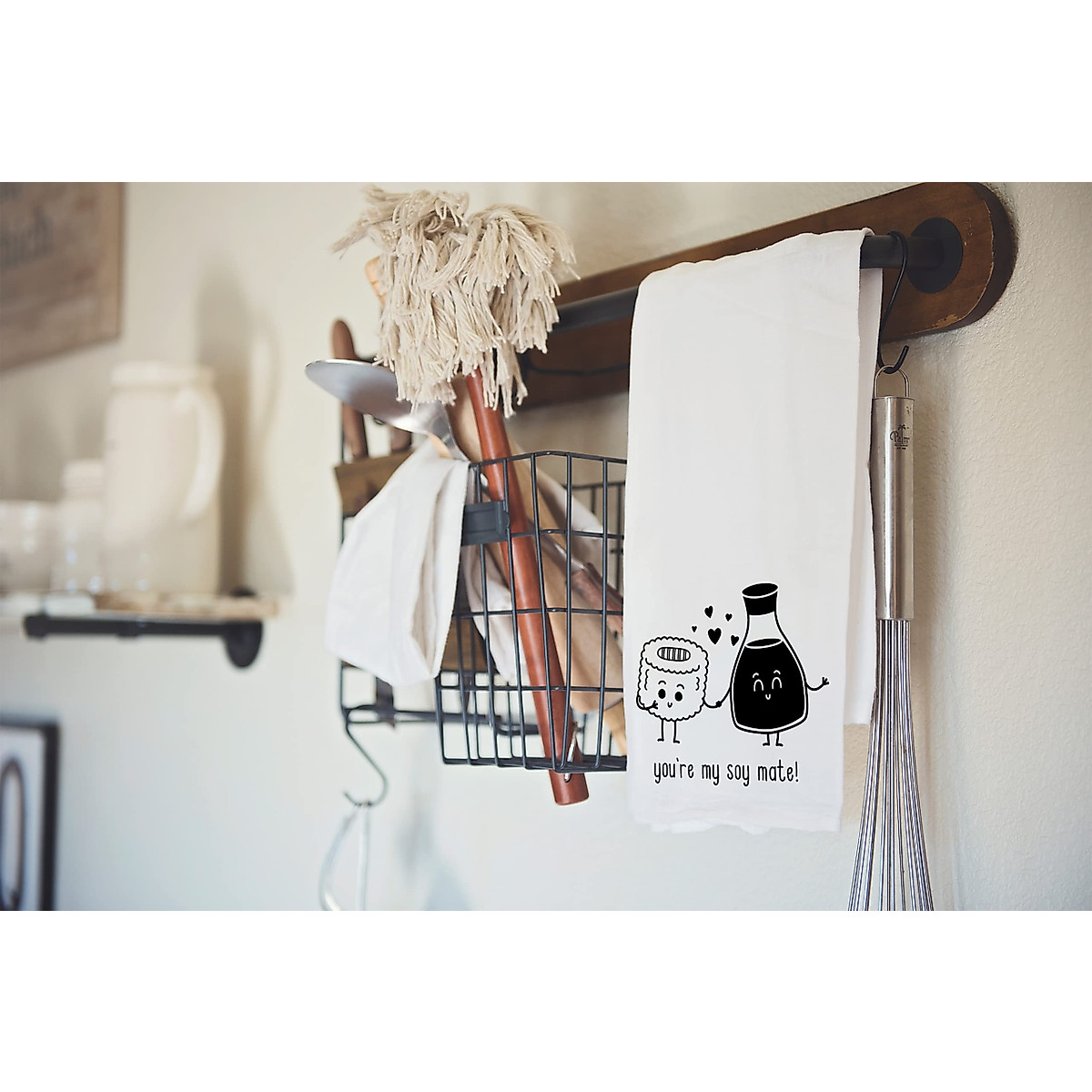 Handmade Funny Kitchen Towel - 100% Cotton Funny Hand Towel for Sushi Lovers - 28x28 Inch Perfect for Chef Housewarming Christmas Mother's Day Birthday Gift (You are My Soy Mate)