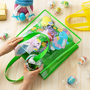 JOYIN 6 Pcs Easter Gift Bags, 13" x 13" x 4" Big Size Non Woven Easter Goodie Bags Party Treat Bags with Handles for Easter Egg Hunt, Reusable Easter Rabbit Bunny Bag for Kids Party Favor Supplies