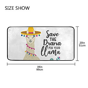 Kitchen Rugs Cute Llama Alpaca with Cactus Design Non-Slip Soft Kitchen Mats Bath Rug Runner Doormats Carpet for Home Decor, 39" X 20"