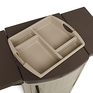 Suncast DCP2000 Portable Outdoor Patio Backyard Grilling Entertainment Serving Prep Station Table with Cabinet Storage and Drop Leaf Extensions, Beige