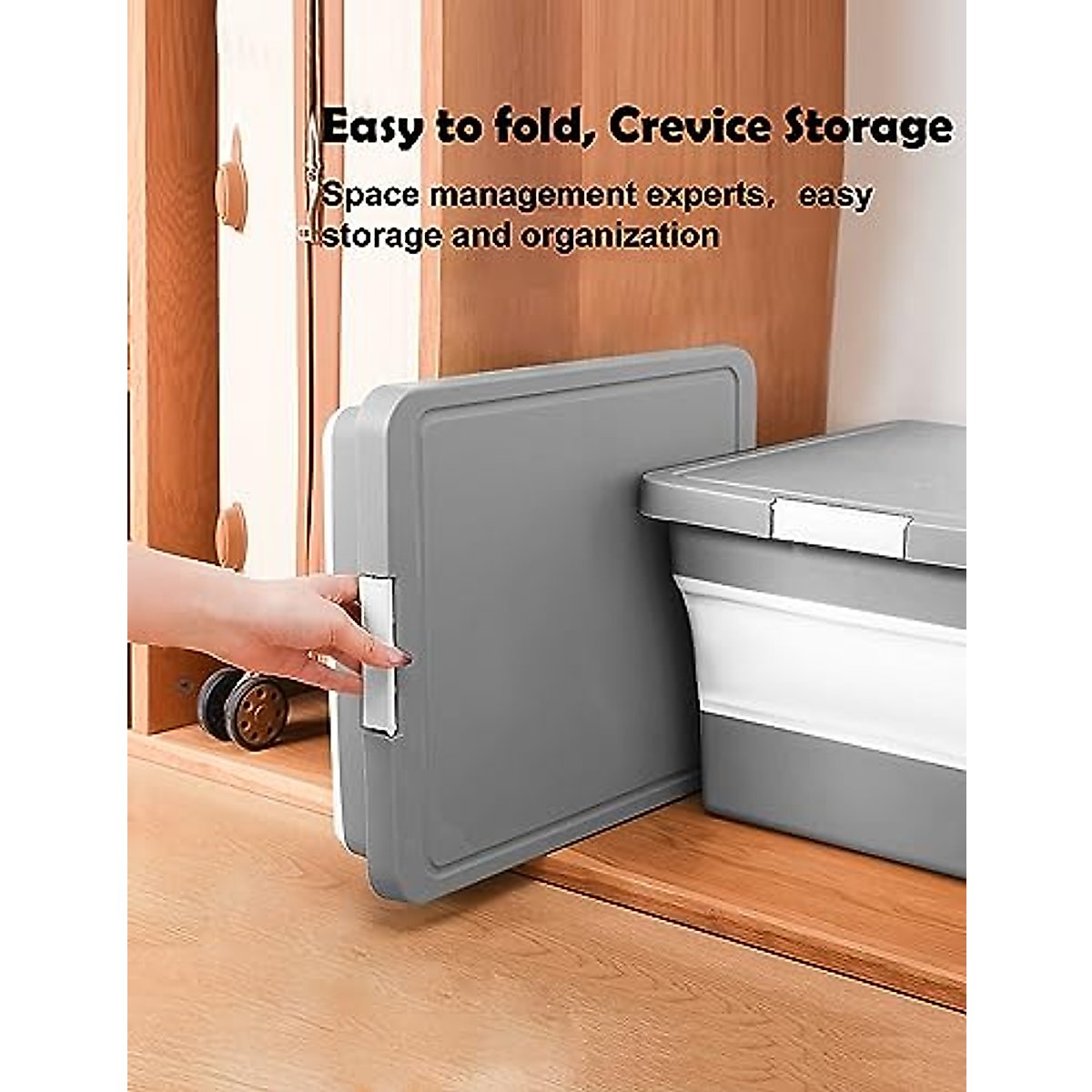Beinilai Collapsible Storage Bins with lids,26 Qt Plastic Storage Bin Containers Tote Organizing with Secure Buckles，Suitable for Family Outdoor Multi-scene,Grey