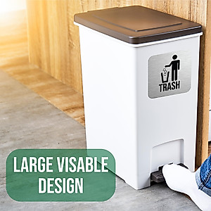 Recycle and Trash Stickers for Trash Cans - Stainless Steel Style Vinyl Recycling Bin Labels - 2 Pack - 6.5" by 6.5" Decals Logo - Waste Signs for Home Kitchen or Office Bins Indoor/Outdoor Use